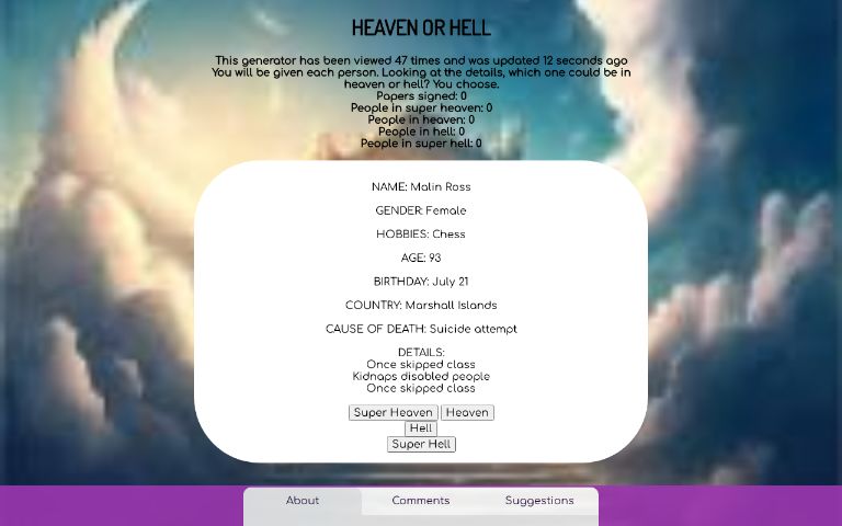 Heaven Or Hell ― Perchance Generator