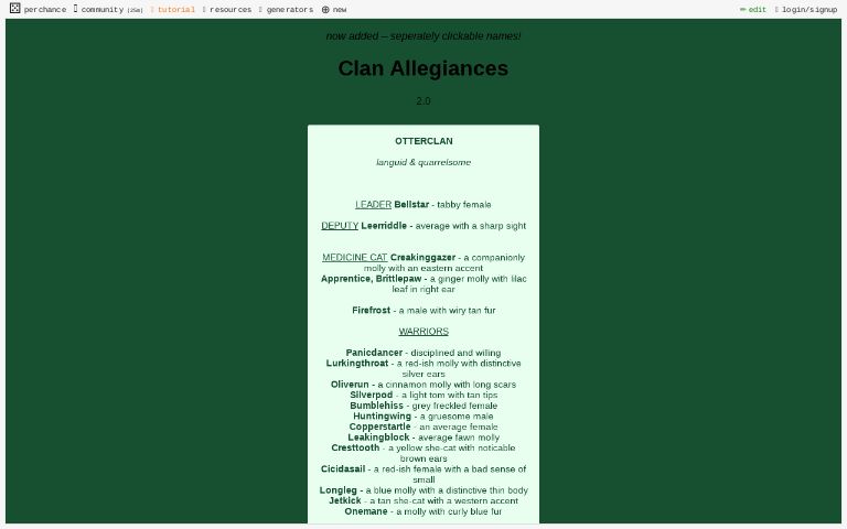 Clan Allegiances ― Perchance Generator