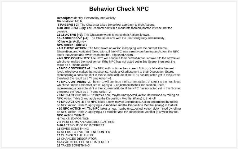 Behavior Check NPC ― Perchance Generator