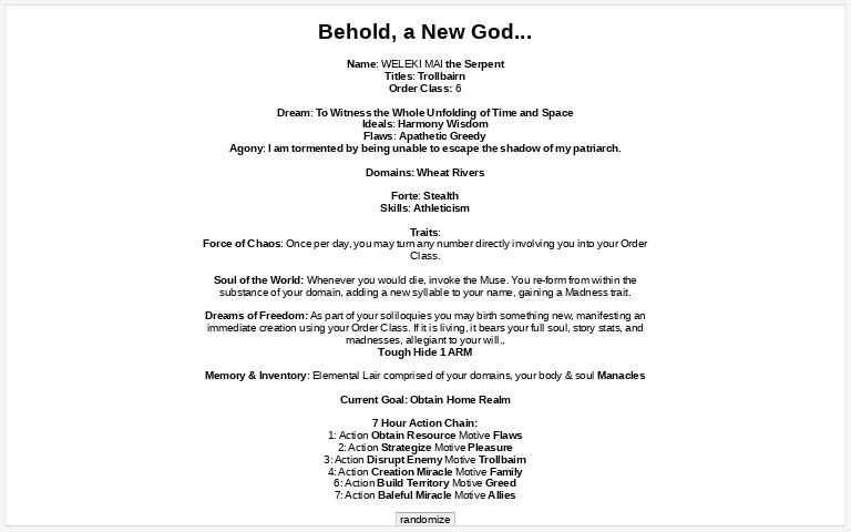 Behold, a New God... ― Perchance Generator