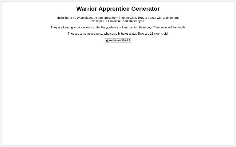 Warrior Apprentice Generator