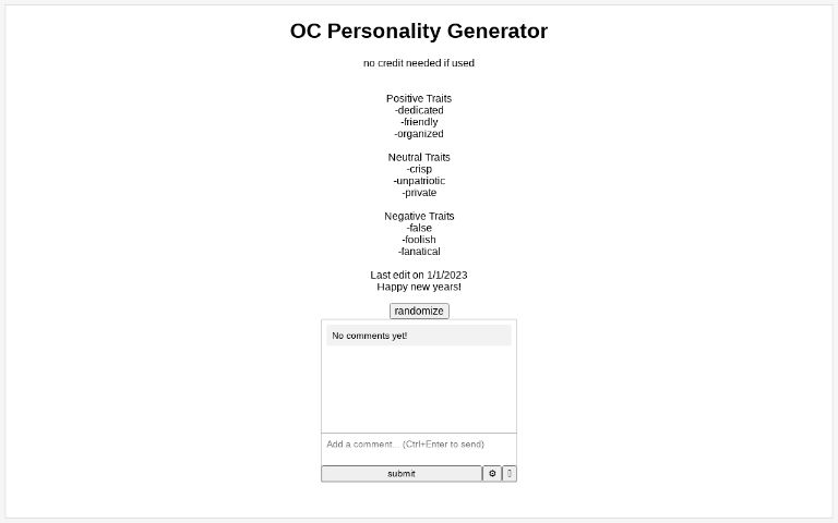 OC Personality Generator