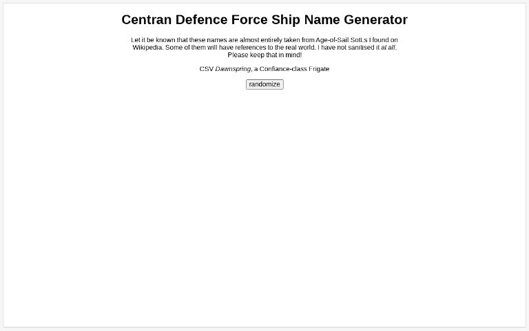 Centran Defence Force Ship Name Generator