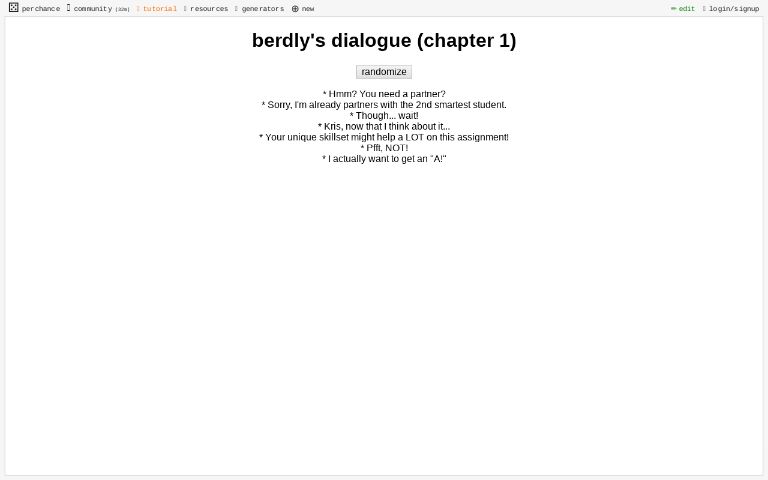 berdly's dialogue (chapter 1) ― Perchance Generator