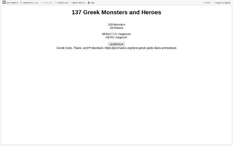 137 Greek Monsters and Heroes ― Perchance Generator