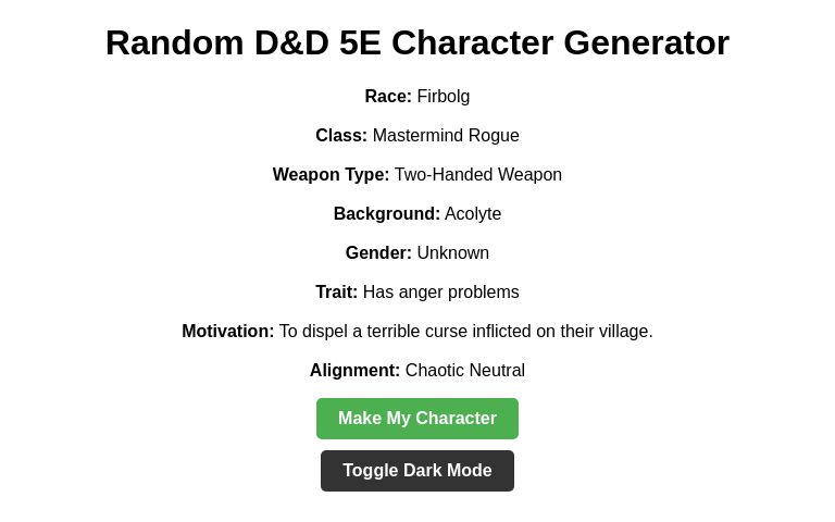 Random D&D 5E Character Generator