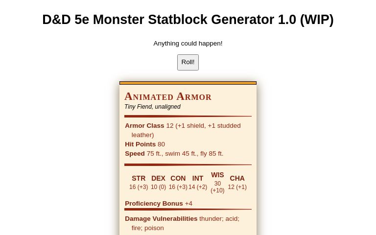 D&D 5e Monster Statblock Generator 1.0 (WIP)
