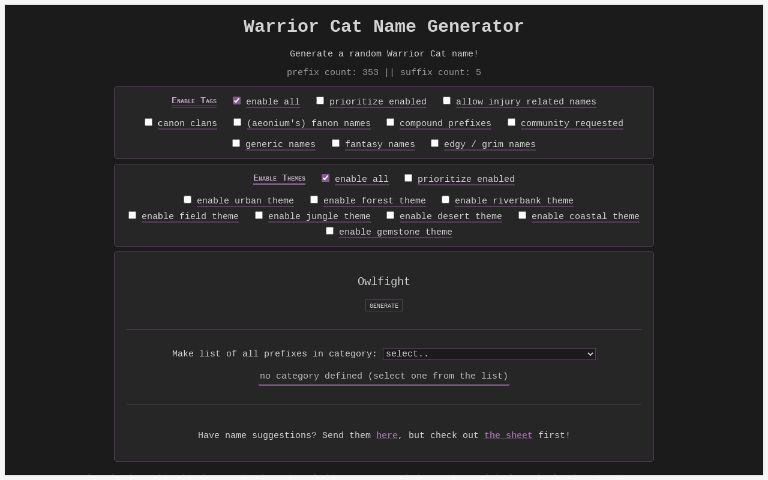 Warrior Cat Name Generator