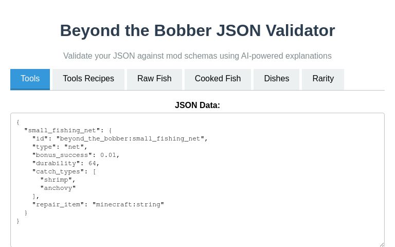 Beyond the Bobber JSON Validator ― Perchance Generator