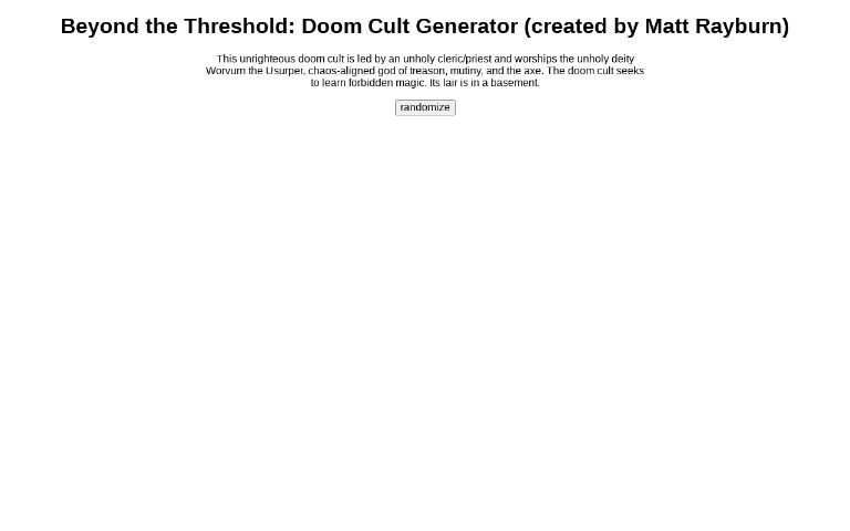 Beyond the Threshold: Doom Cult Generator