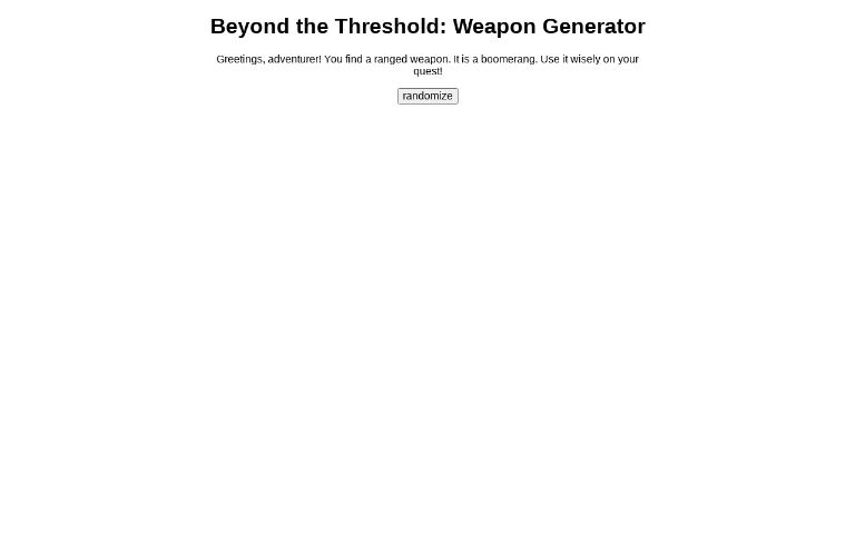 Beyond the Threshold: Weapon Generator (created by Matt Rayburn)