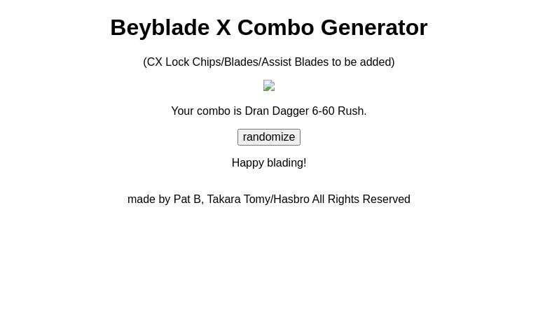 Beyblade X Combo Generator