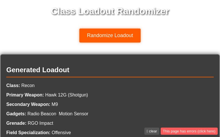 Class Loadout Randomizer ― Perchance Generator