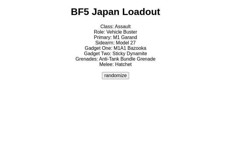 BF5 Japan Loadout ― Perchance Generator