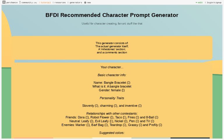 BFDI Recommended Character Prompt Generator
