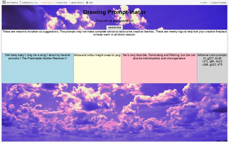 Drawing Prompt-inator ― Perchance Generator