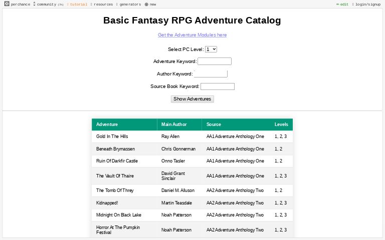 Basic Fantasy RPG Adventure Catalog ― Perchance Generator