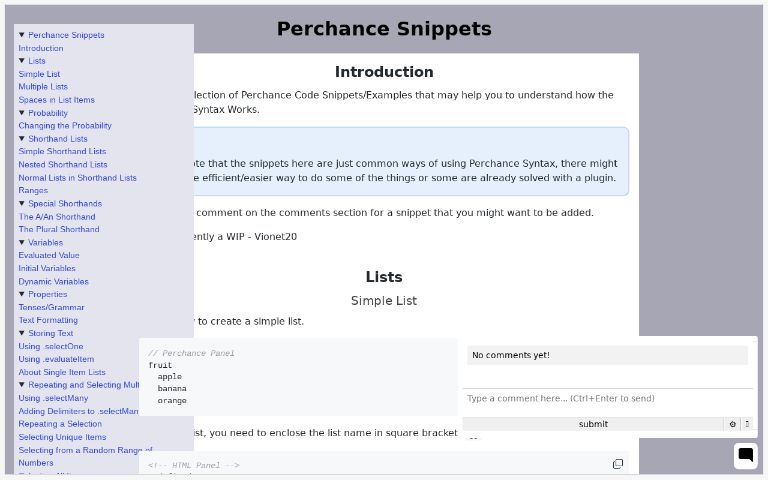 Perchance Snippets ― Perchance Generator