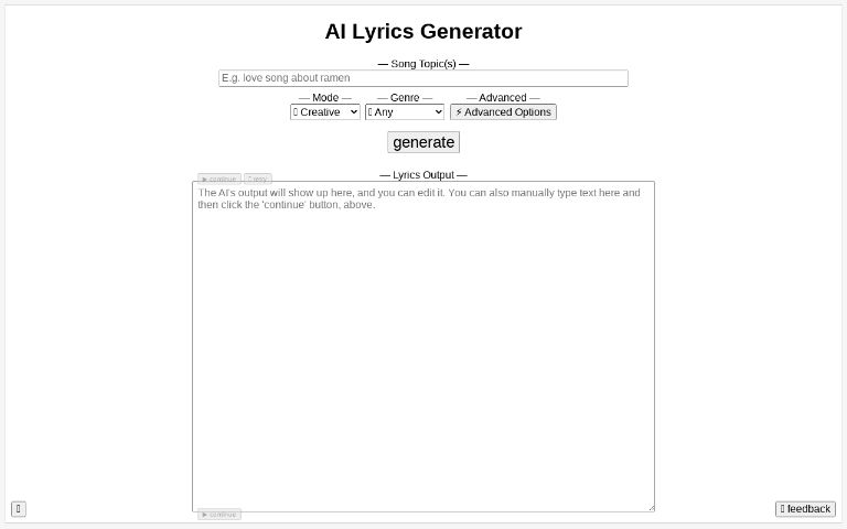 AI Lyrics Generator (free, no sign-up, unlimited)