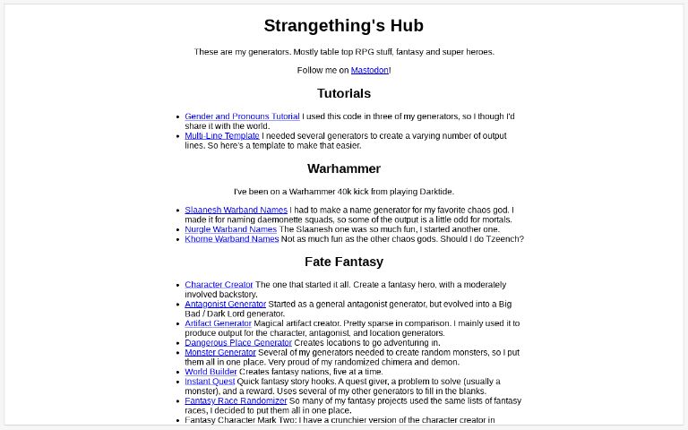 Strangething's Hub ― Perchance Generator