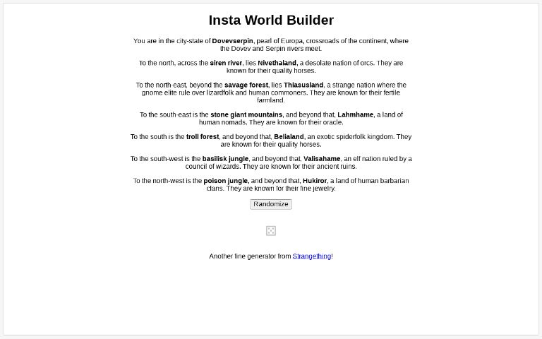 Insta World Builder ― Perchance Generator