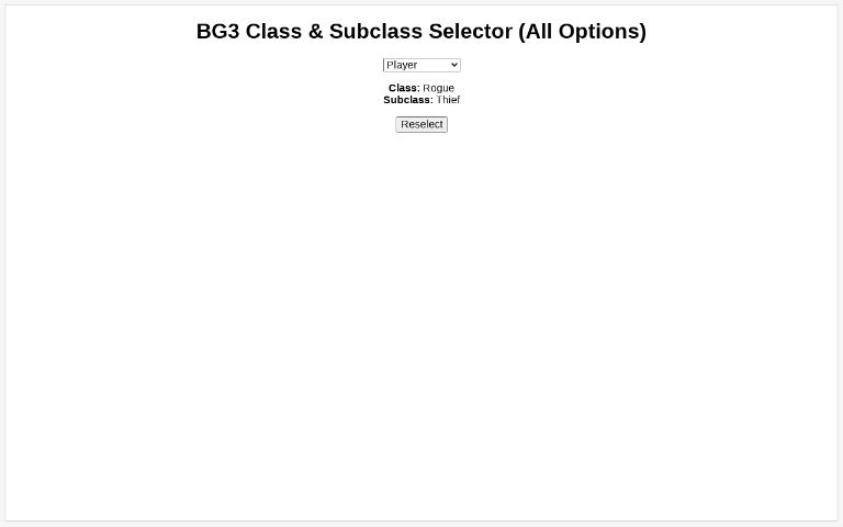 BG3 Class & Subclass Selector (All Options) ― Perchance Generator