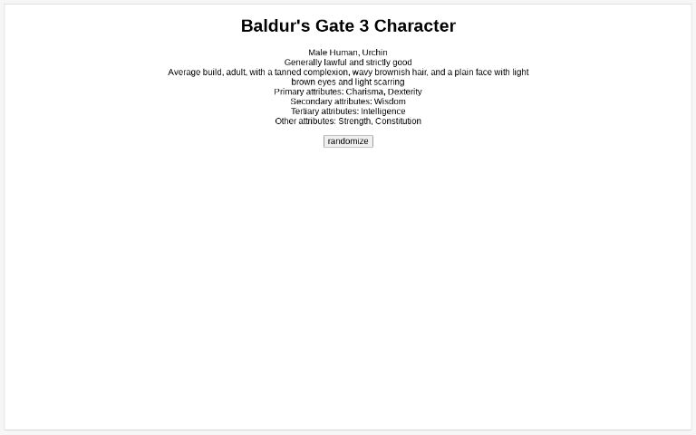 Baldur's Gate 3 Character ― Perchance Generator