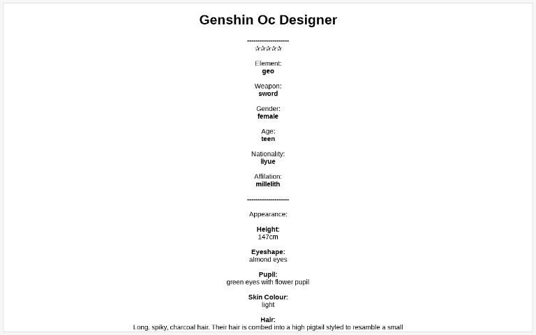 Genshin Oc Designer ― Perchance Generator