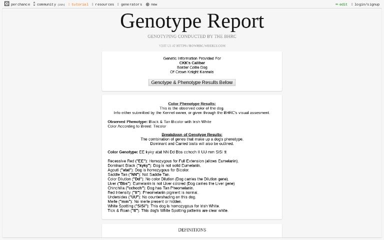 Genotype Report ― Perchance Generator