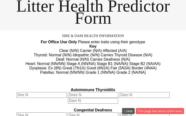 Litter Health Predictor Form ― Perchance Generator
