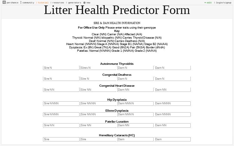 Litter Health Predictor Form ― Perchance Generator