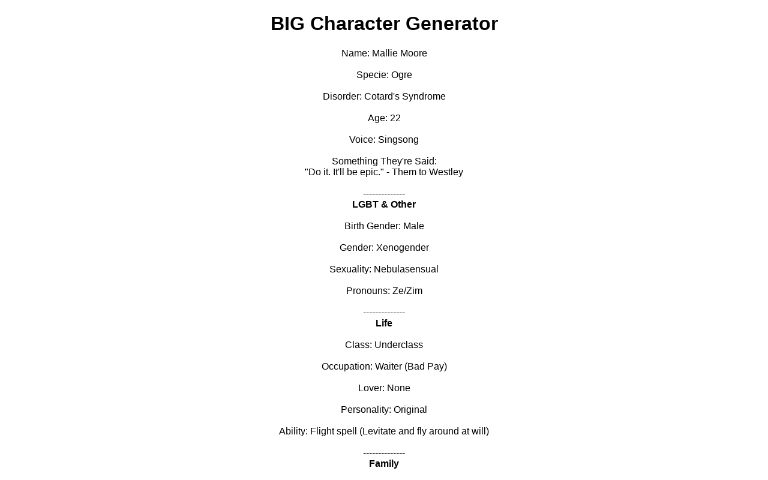 BIG Character Generator