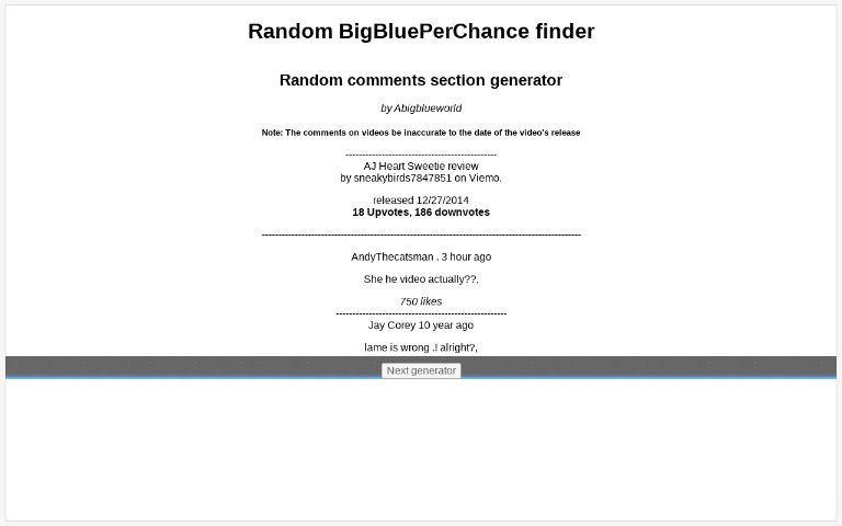 Random BigBluePerChance finder ― Perchance Generator