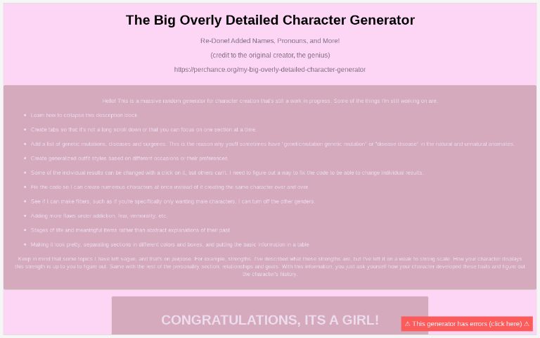 The Big Overly Detailed Character Generator