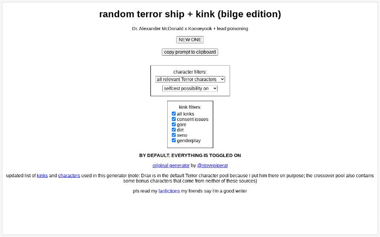 random terror ship + kink (bilge edition) ― Perchance Generator