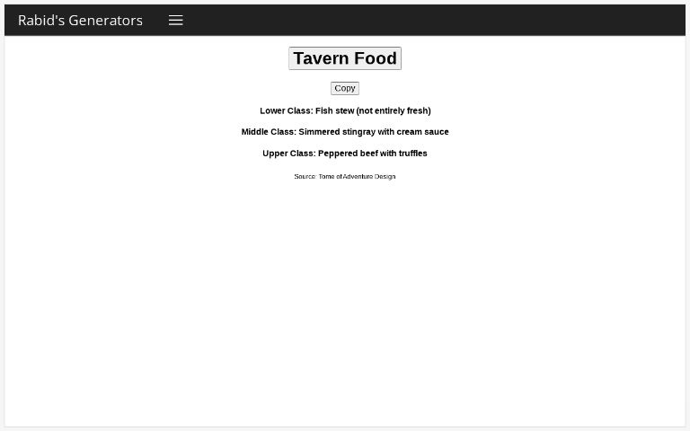 Tavern Food ― Perchance Generator