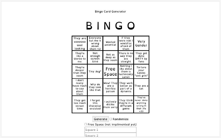 Bingo Card Generator
