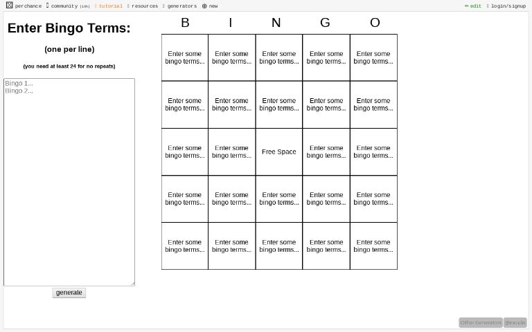 Enter Bingo Terms: ― Perchance Generator