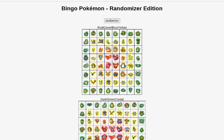Bingo Pokémon - Randomizer Edition ― Perchance Generator