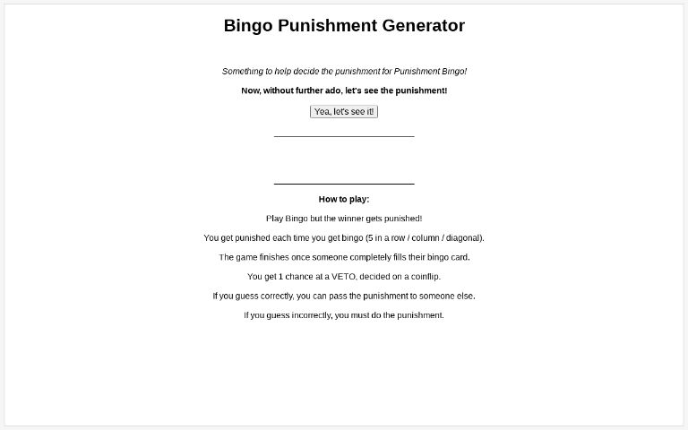 Bingo Punishment Generator
