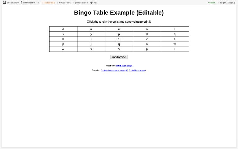 Bingo Table Example (Editable) ― Perchance Generator