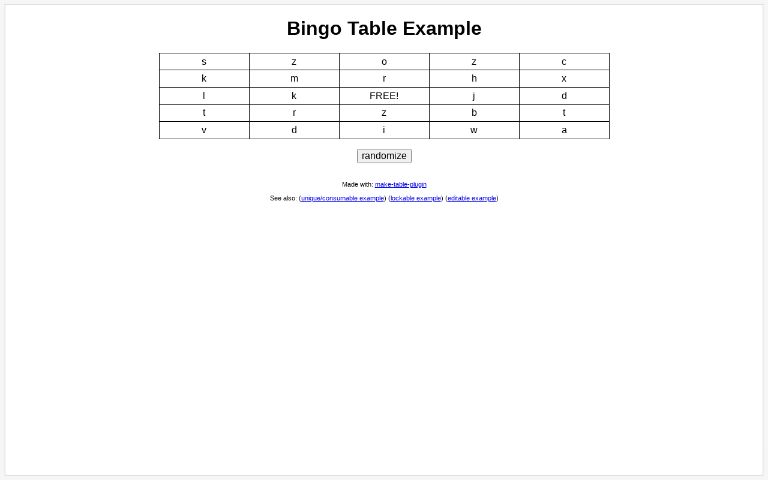 Bingo Table Example ― Perchance Generator