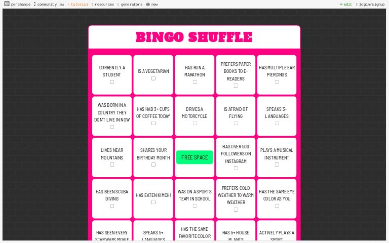 Bingo Shuffle ― Perchance Generator