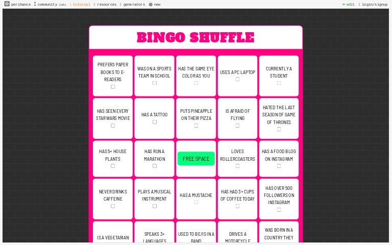 Bingo Shuffle ― Perchance Generator