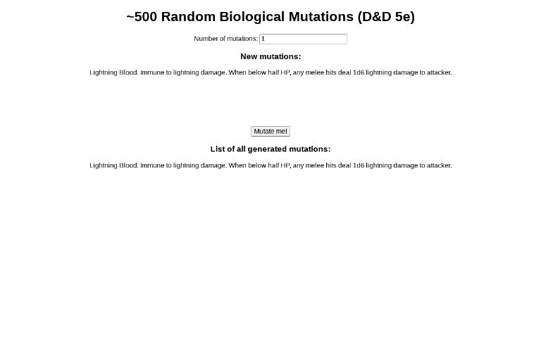 ~500 Random Biological Mutations (D&D 5e) ― Perchance Generator
