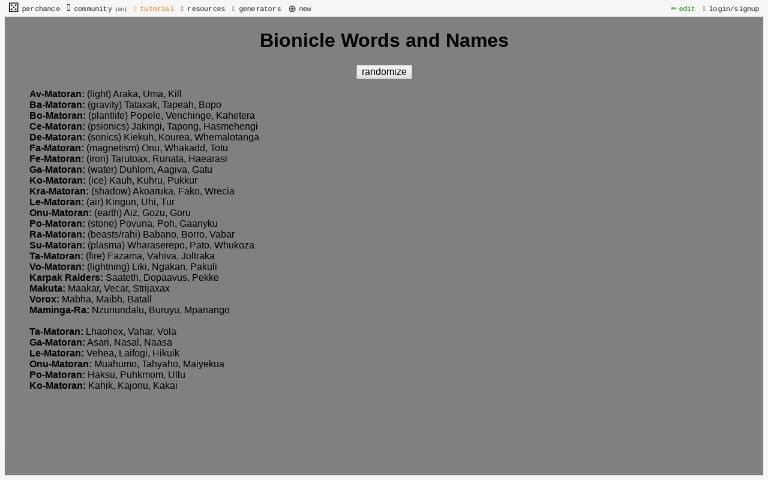Bionicle Words and Names ― Perchance Generator