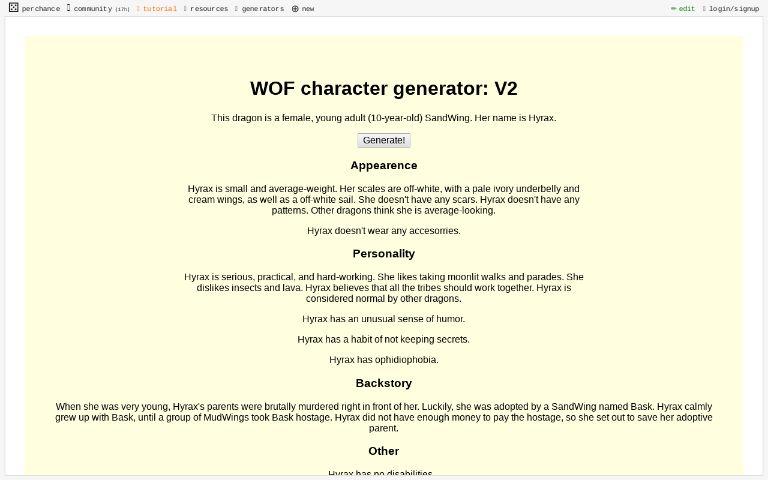 WOF character generator: V2