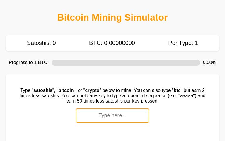 Bitcoin Mining Simulator ― Perchance Generator