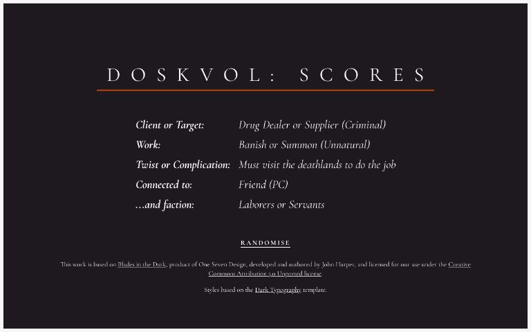 Doskvol: Scores ― Perchance Generator