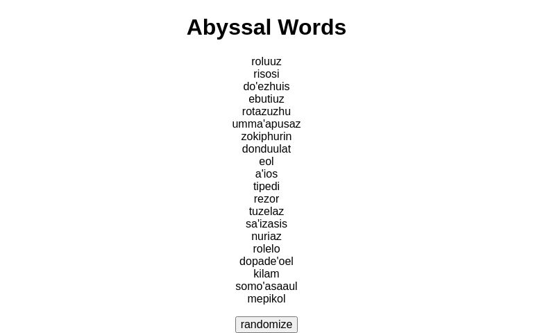 Abyssal Words ― Perchance Generator